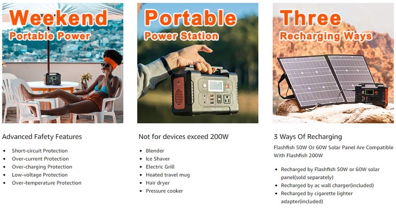 FFGO-E200 Power Station | Flashfish Battery Generator | 250W Peak Output, 151Wh- Portable 200W ...